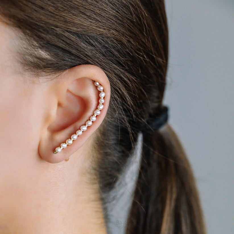 Ear Climber • Ear Crawler • Ear Cuff • Pearl Ear Climber • Gold Filled ...